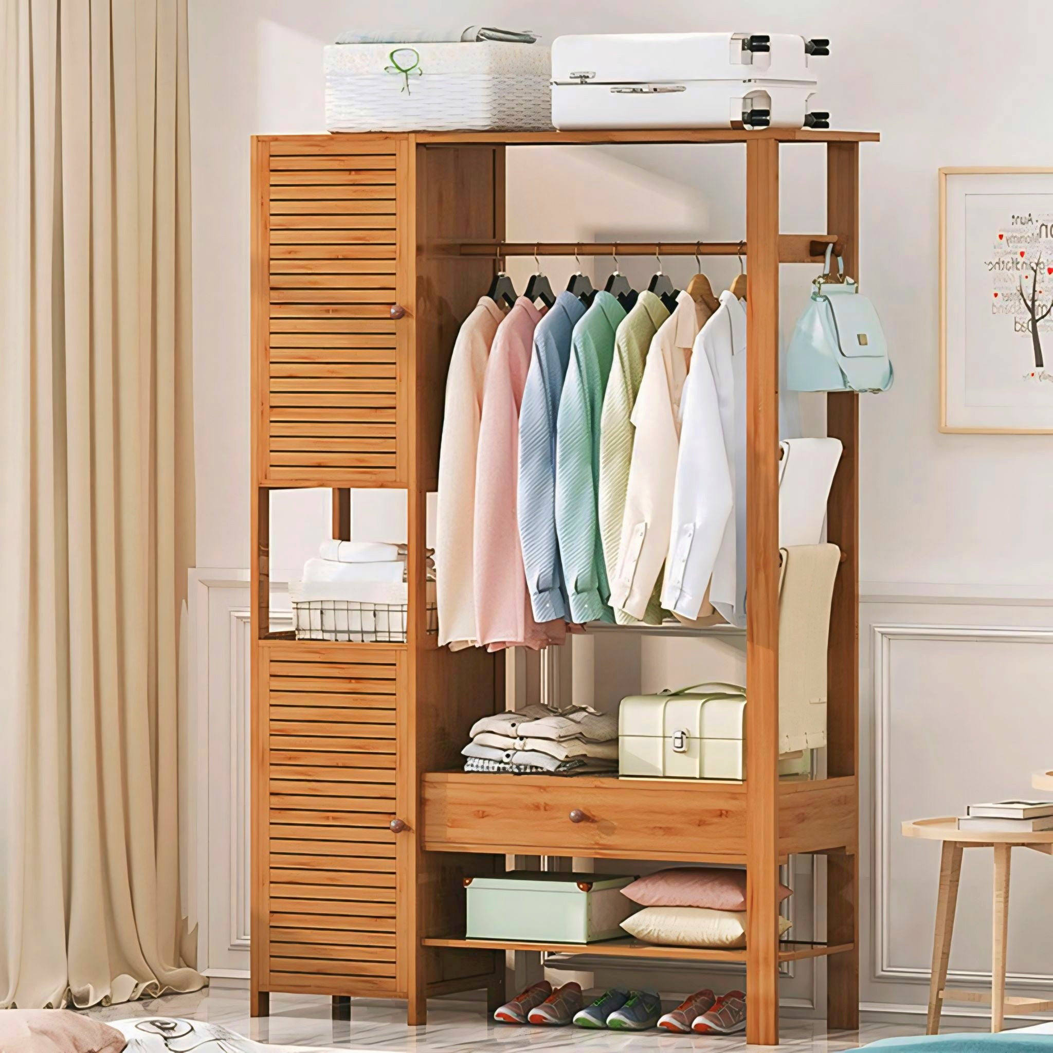 Minimalist Bedroom Closets Storage Organizer | Wooden Clothes Stand ...